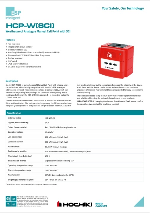 Hochiki Manual Call Point HCP-W（SCI）